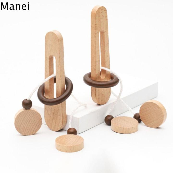 MANEI 3D Threading Rope Loop Puzzle Brain Teaser Wooden Classic Lu Ban ...