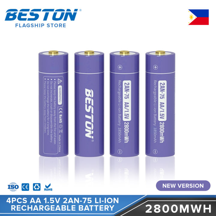 Beston 4pcs AA 1.5V 2800mWh 2AN-75 Li-ion Rechargeable Batteries ...