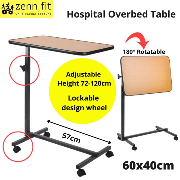 Hospital Overbed Table With Wheel - Height Adjustable | Lazada