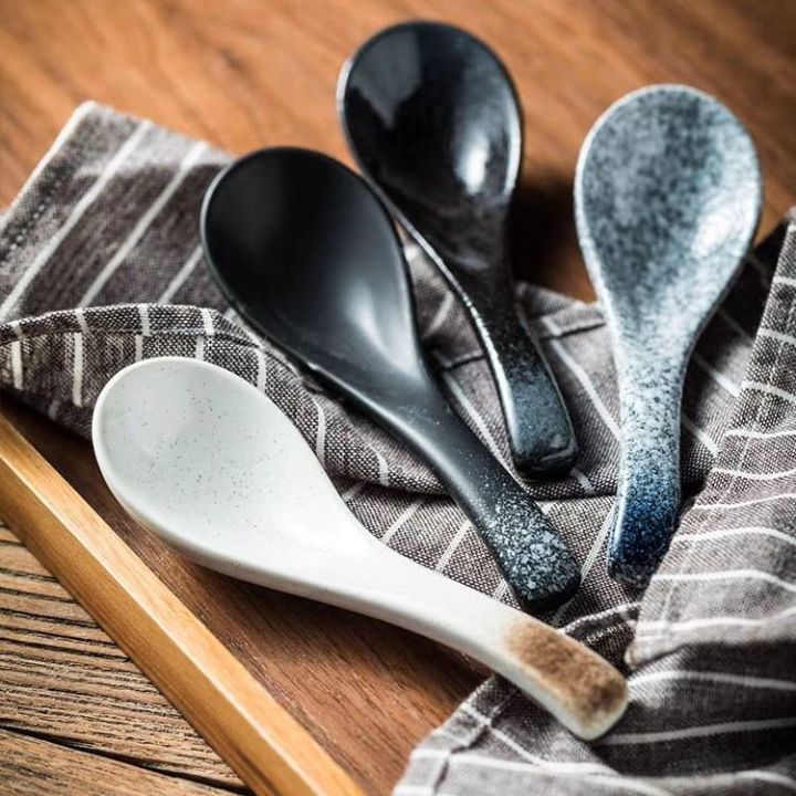 Raito Japanese Ceramic Spoon for Ramen Soup Noodle Serving Utensil ...