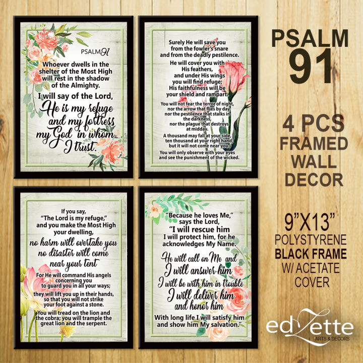 PSALM 91 - 4pcs Wall Decor w/ frame (9.5 X 13 inches) Inspirational ...