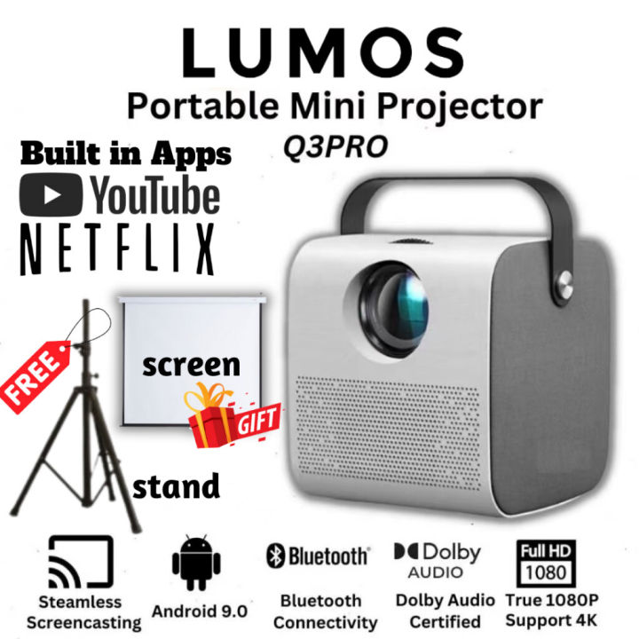 Welcome LUMOS Q3 PRO Projector Portable Smart 4K Full HD Projector IOS ...