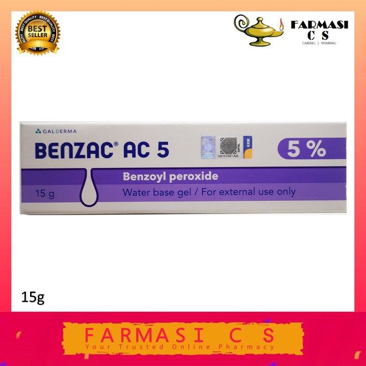 Benzac AC 5% Benzoyl Peroxide Water Base Gel 15g EXP:10/2024 [ Galderma ...
