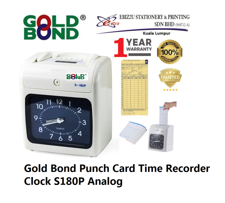 Gold Bond Punch Card Time Recorder Clock S180P Analog (Time Clock ...