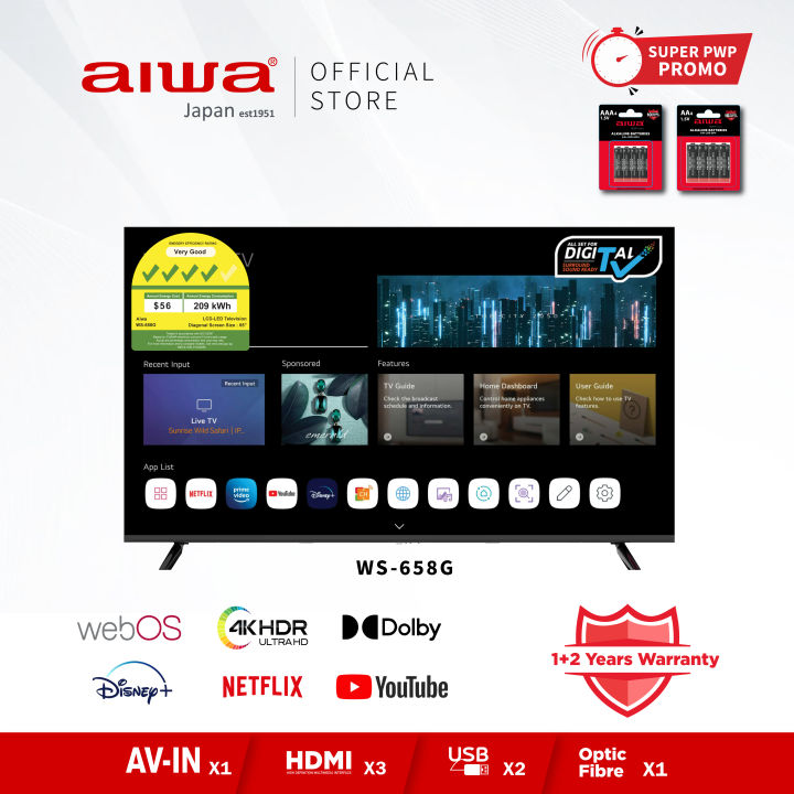 AIWA 65″ | 658G | 4K Ultra HD | WebOS Smart TV | Frameless TV | WS-658G | Lazada Singapore