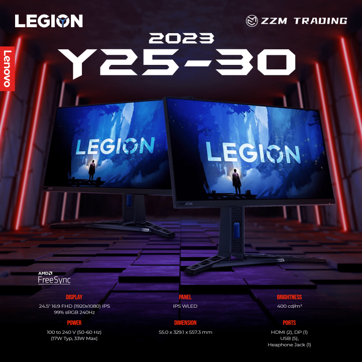 Lenovo Legion Y25-30 (2023) Monitor 24.5" FHD (1920x1080) IPS 240Hz USB, HDMI, DP ZZM TRADING ...