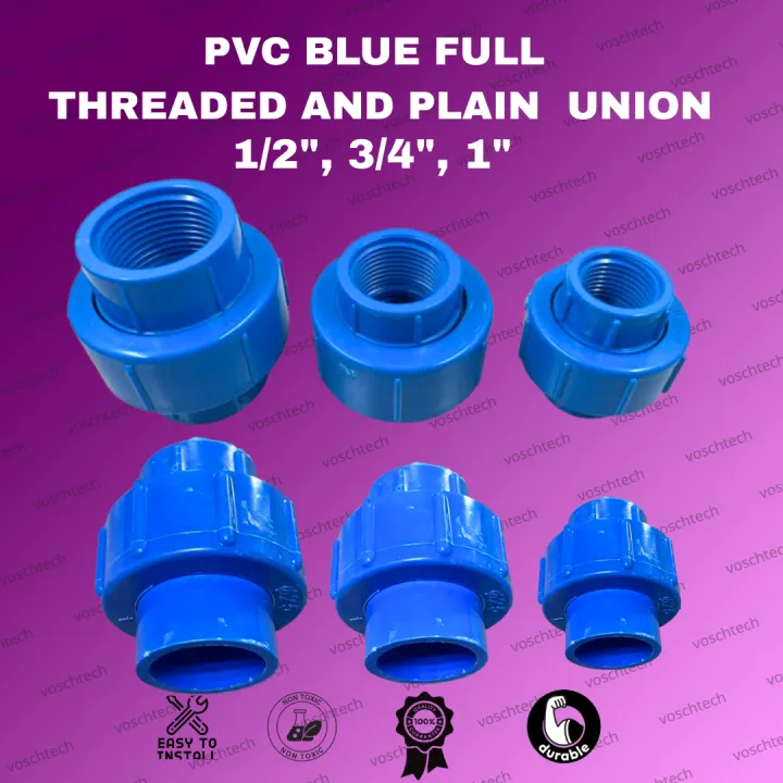 Threaded and Plain (½”, ¾”, 1”) Available PVC Blue Full Union Fittings ...