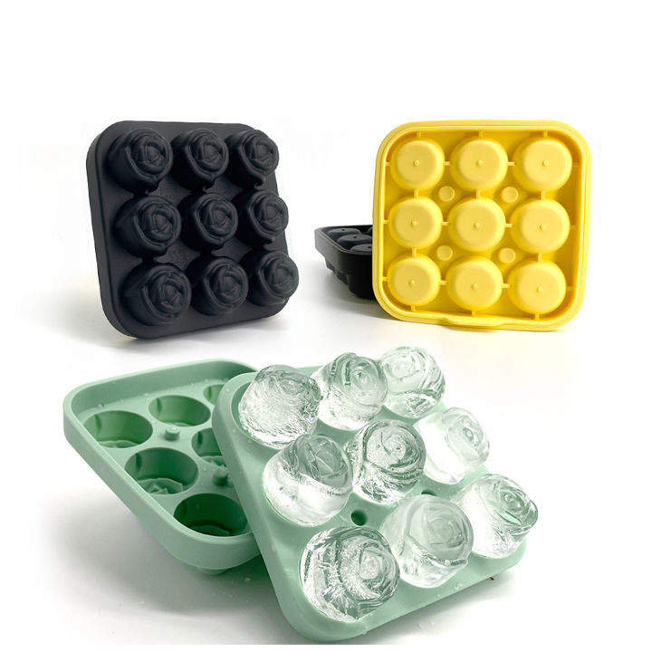 Ice Cube Tray 9 Cavity Silicone Rose Ice Ball Maker Easy Release Large ...
