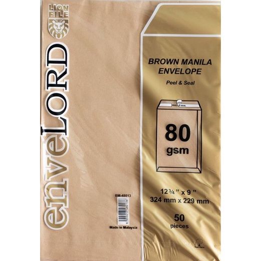 A4 BROWN MANILA ENVELOPE 80GSM 50'S ( LION FILE ) EW-48013 | Lazada