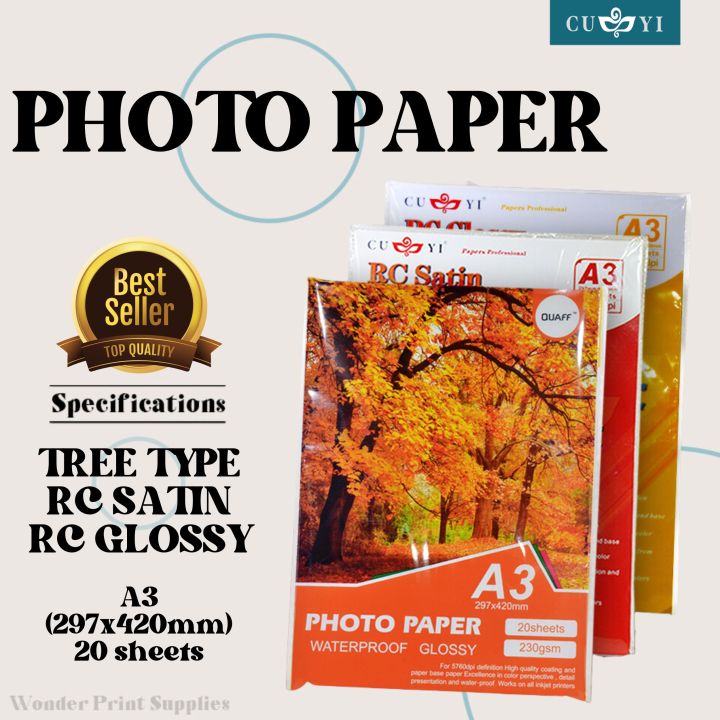 WPS - A3 Size Photo Paper CUYI & QUAFF || RC Satin , RC High Glossy , Tree Type Glossy Inkjet ...