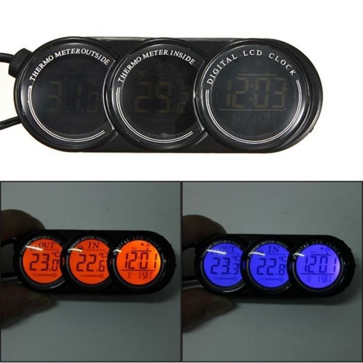 (CDXU) 12V-24V 3 in 1 Auto Car LCD Digital Inside Outside Clock ...