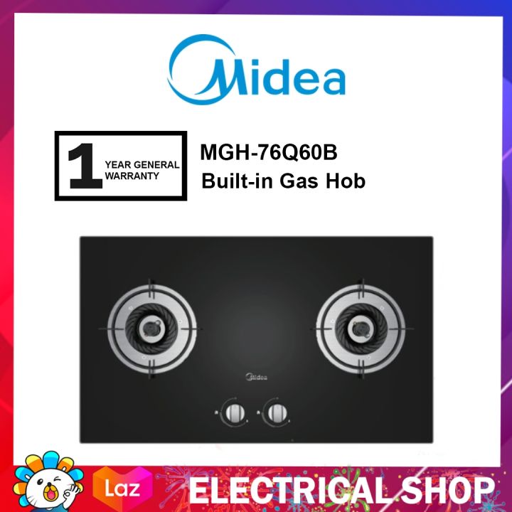 Midea Gas Hob 76cm (5.2kw) MGH-76Q60B 2 Burner Tempered Glass MGH76Q60B ...