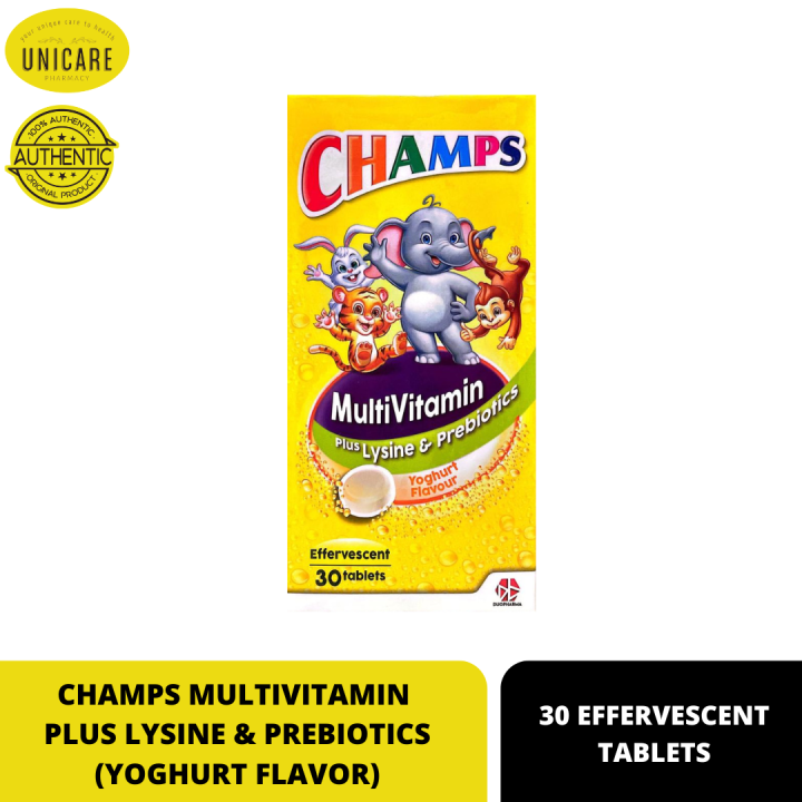 CHAMPS MULTIVITAMIN PLUS LYSINE & PREBIOTICS 30 EFFERVESCENT TABLETS ...