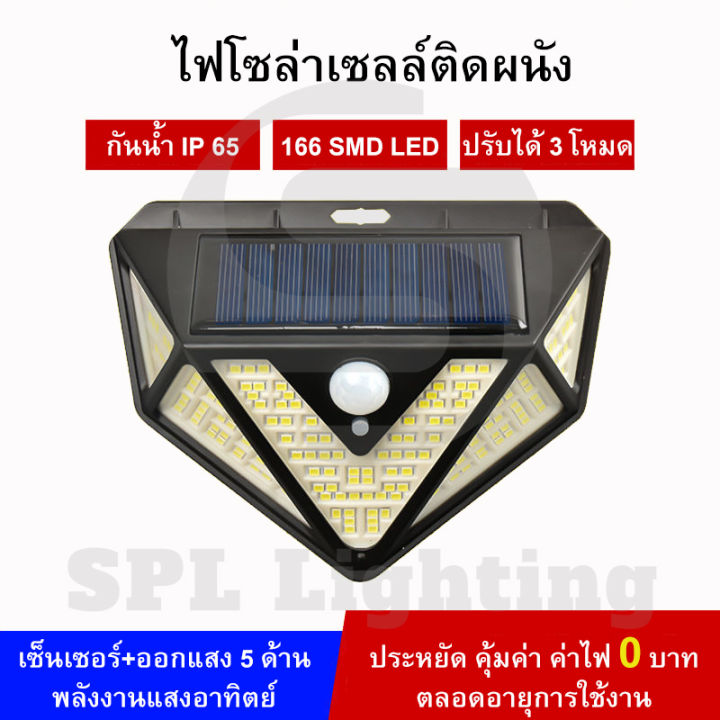 SPL Lighting ไฟติดผนัง 166LED ไฟโซล่าเซลล์ ไฟฉุกเฉิน ใช้พลังงานแสงอาทิตย์ เซ็นเซอร์ตรวจจับความ ...
