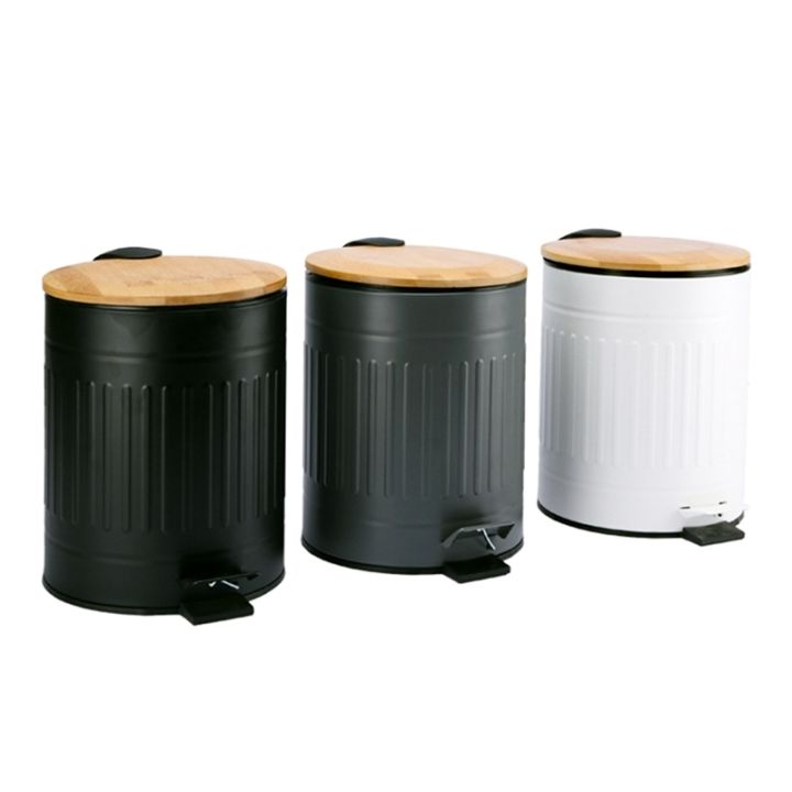 {home pavilion} Stainless Steel Trash Can with Wood Lid Pedal Foot ...