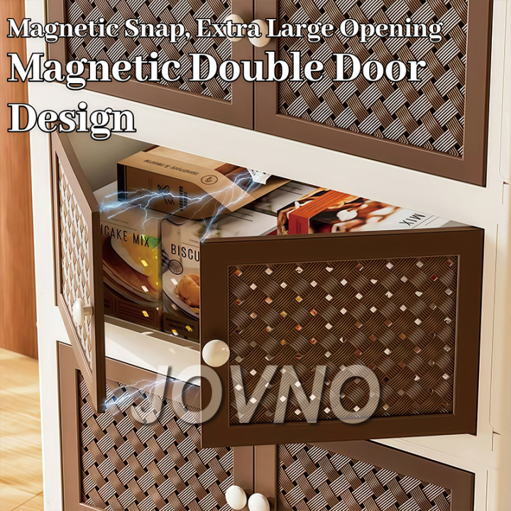 JOVNO Rattan Textured Foldable Storage Cabinet - Magnetic Door Design ...