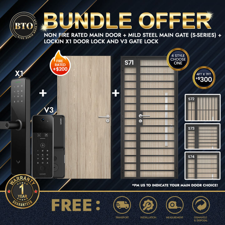 [Bundle] Non Fire-Rated Main Door + Mild Steel Gate S-Series + Lockin ...