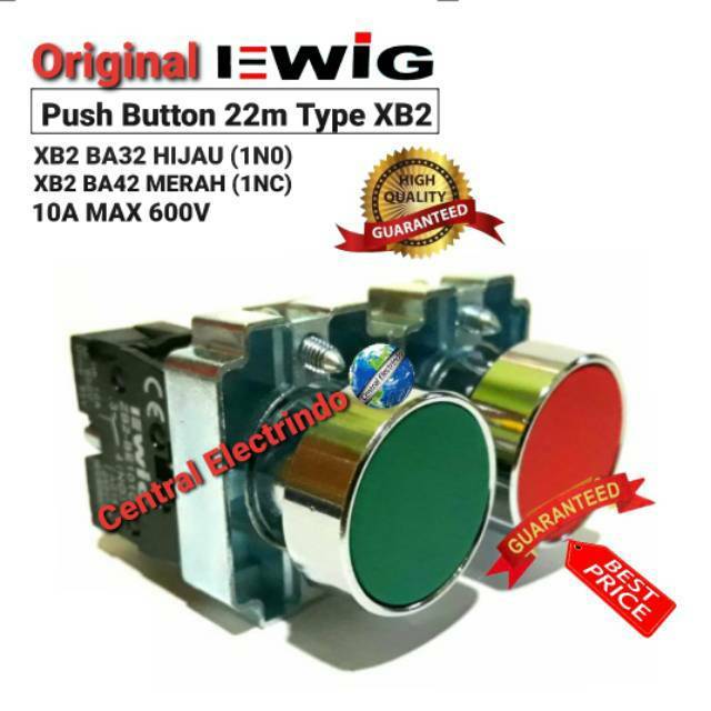 Push Button EWIG 22mm XB2 BA31 Hijau (1NO) XB2 BA42 Merah (1NC ...