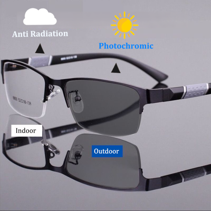 Photochromic Half Frame Anti Radiation Business Eyeglasses for Men ...