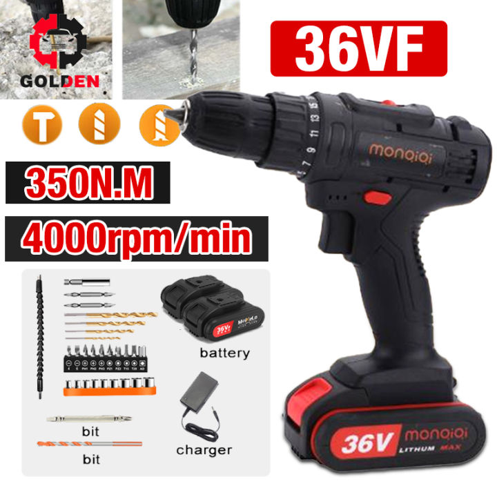 Mesin Bor Baterai Cas Komplit 36VF Bor Impact 10mm Mesin Bor Tangan Bor ...