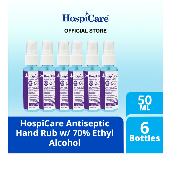HospiCare Antiseptic Hand Rub 50ml w/ 70 Percent Ethyl Alcohol & 0.5% ...