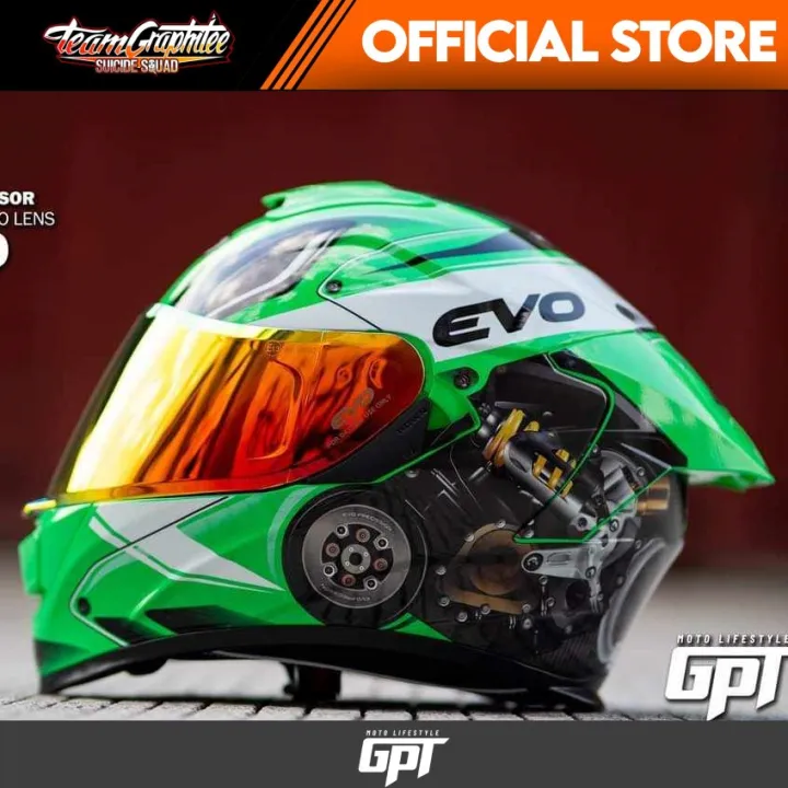 EVO GT-PRO RR GREEN (Revo Red Lens) FULL FACE DUAL VISOR WITH FREE ...
