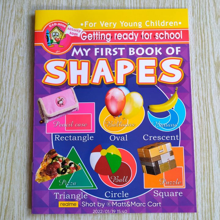 Basic Shapes Activity Book color it connect the dots match it write its ...