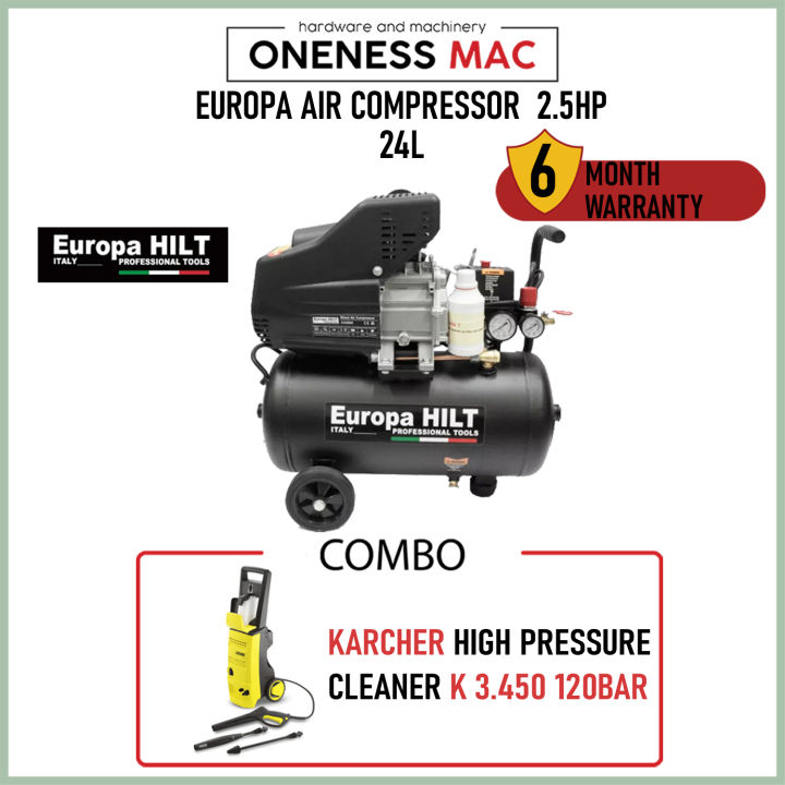 Europa Air Compressor 2.5HP 24L with Karcher K 3.450 Pressure Cleaner ...