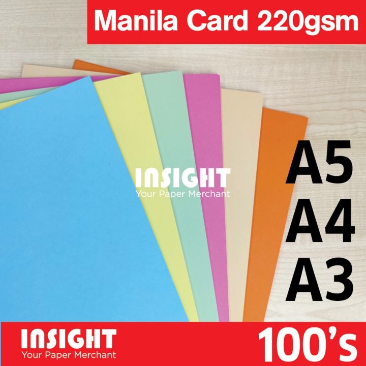Kad Manila 220gsm 100's piece A5 A4 A3 Pink Blue Orange Green Buff Colour DIY Card handcraft ...