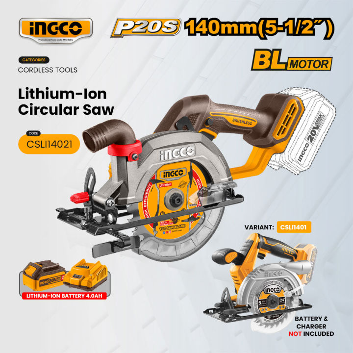 Ingco 140mm 20V Brushless Cordless Circular Saw Power Saw Wood Cutting ...