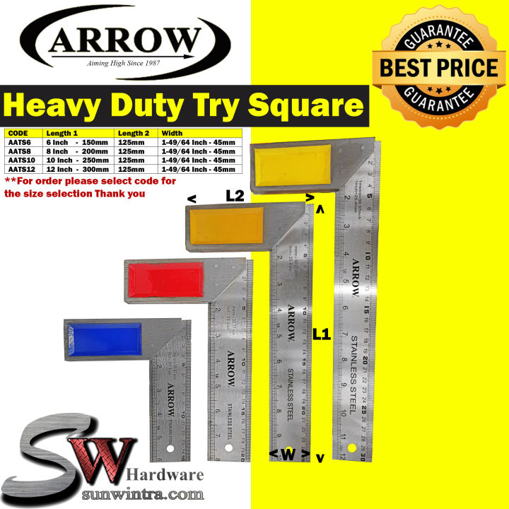 Arrow Heavy Duty Try Square #AATS(Different Size Available) / Sesikul L ...