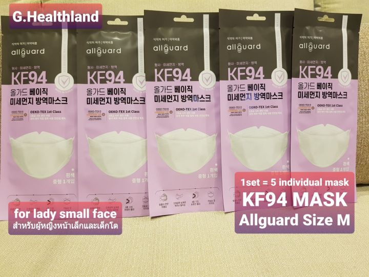 SIZE M แพ็คเกจ 1เซ็ท 5 ชิ้น หน้ากากอนามัย แมส MASK KF94 แบรนด์ Allguard นำเข้าจากเกาหลี ป้องกัน ...