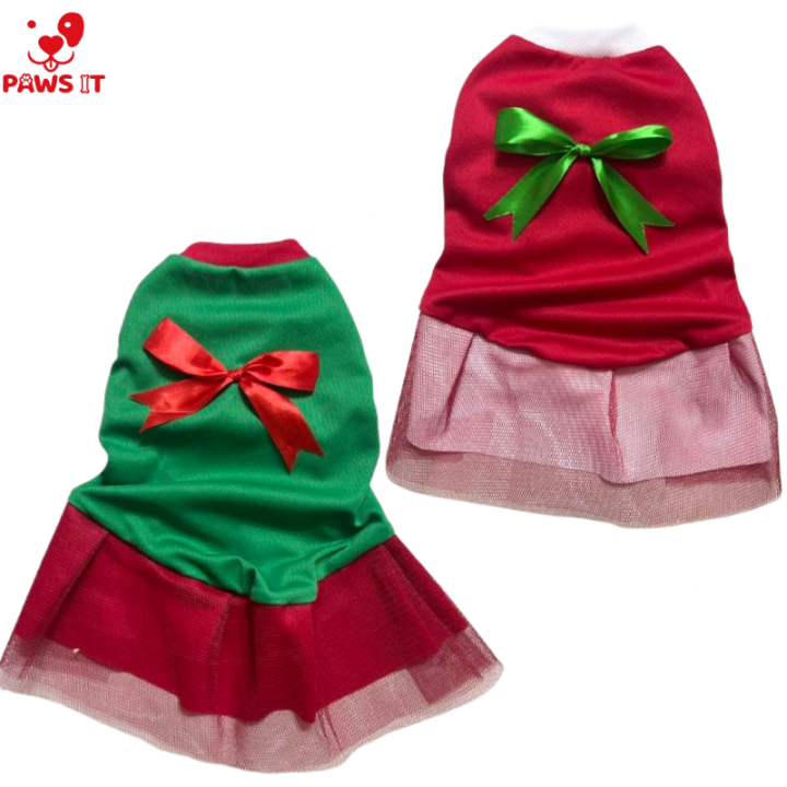 Paws it Dog Cat Clothes Pet Sando Dog Christmas Tulle with Ribbon Dress ...