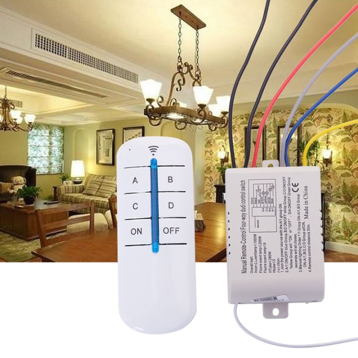 4 Way Light Lamp Digital Wireless Remote Control Switch ON/OFF 220V ...