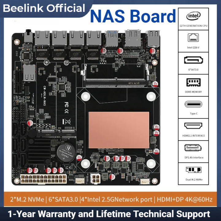 N100/i3-N305 Six-bay NAS Motherboard NAS Monster Board/4x 2.5G/6x SATA3 ...
