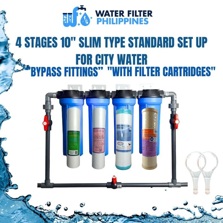 Water Filter 4 Stages 10" Slim Type Standard City Water with Bypass ...