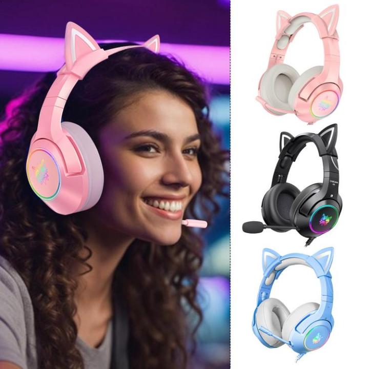 Cat Ears Headphones Lighted Wired Cat Ear Computer Headphones Game ...