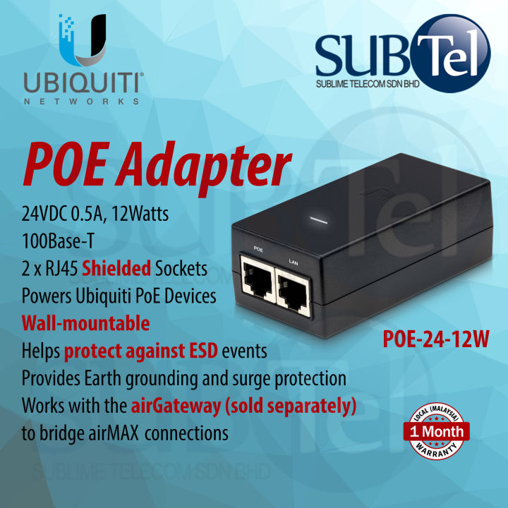 POE-24-12W Ubiquiti Networks Power over Ethernet POE Adapter 24V 12W ...