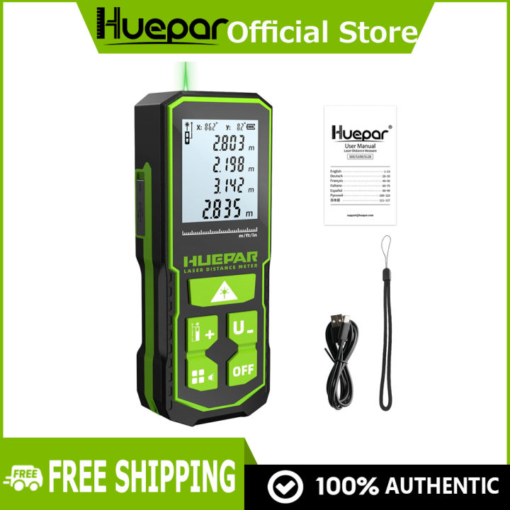 Huepar Green Laser Distance Meter with LCD Display and Angle Sensor ...
