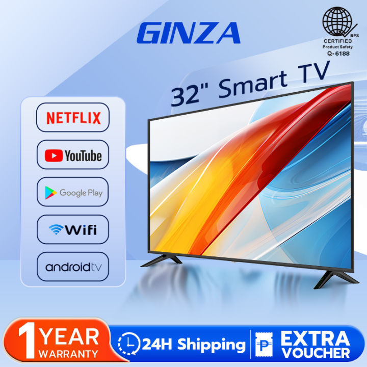 GINZA 32 Inches Smart TV 32 Inches On SALE HD Android TV Flat Screen LED TV with TV Wall Bracket ...