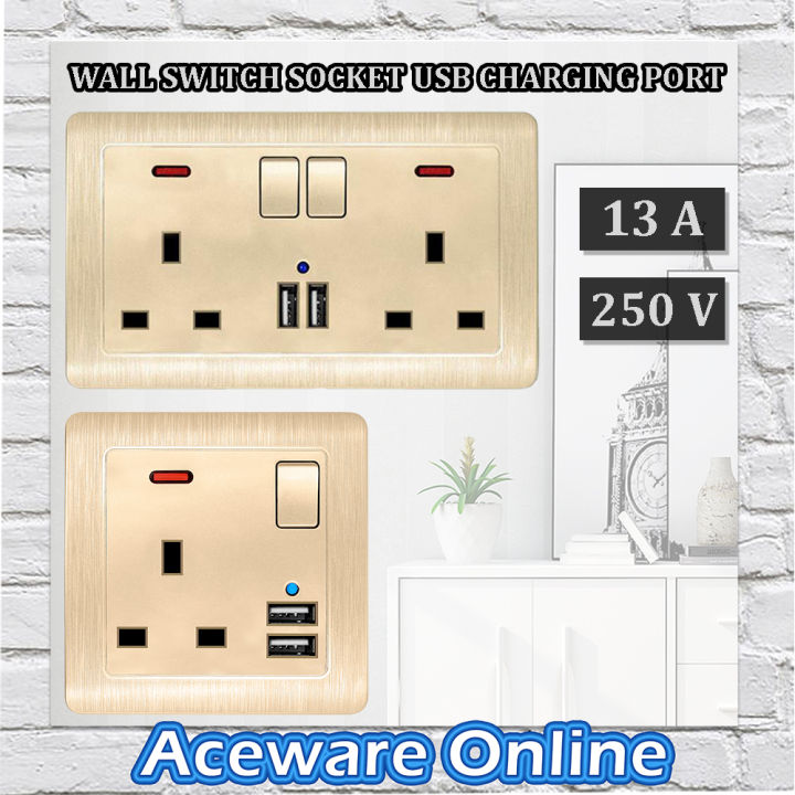 1 GANG / 2 GANG USB WALL SWITCH SOCKET 13A 250V 3 Pin 2 USB | Lazada