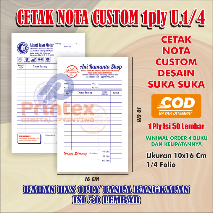 Cetak Nota Bon Custom 1Ply Desain Free Suka Suka Pake Nama Toko Sendiri ...