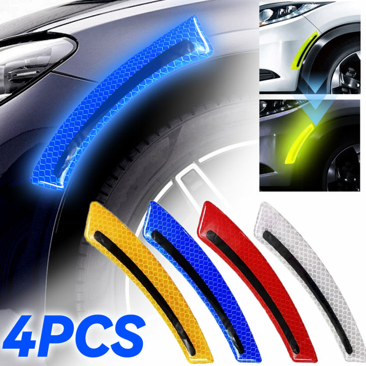4PCS Luminous Car Wheel Eyebrow Reflective Strip Anti-collision Sticker ...