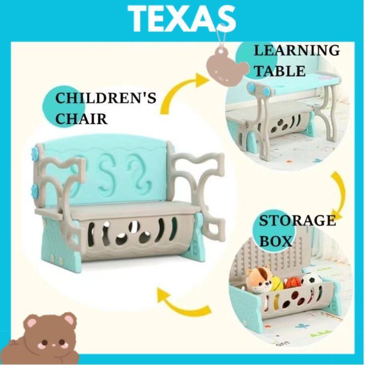 𝕋𝔼𝕏𝔸𝕊👶 3in1 children kids early learning table tadika study table chair ...
