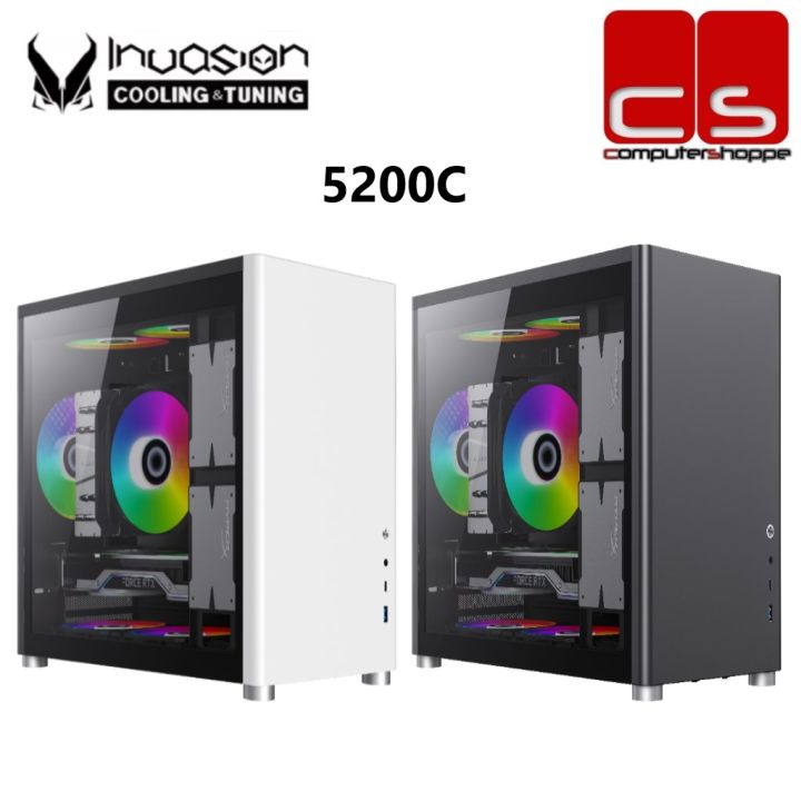 Invasion 5200C Compact M-ATX Premium Case with ARGB Fan - White/Black ...