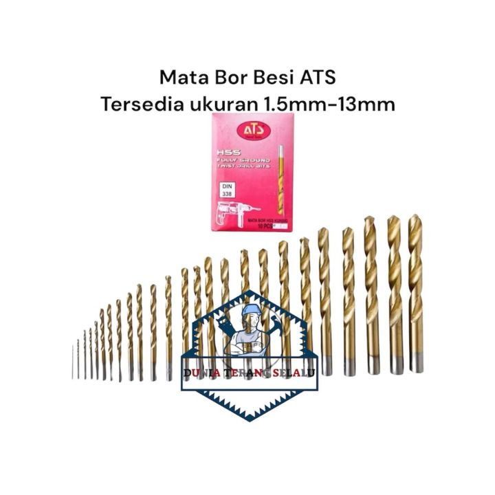 1PCS Mata Bor Besi ATS 1mm - 13mm Kuning - HSS TiN Coated Fully Ground ...