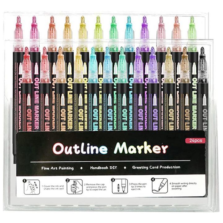 Outline Metallic Markers, Acrylic Paint Marker Paint Pen Glitter ...