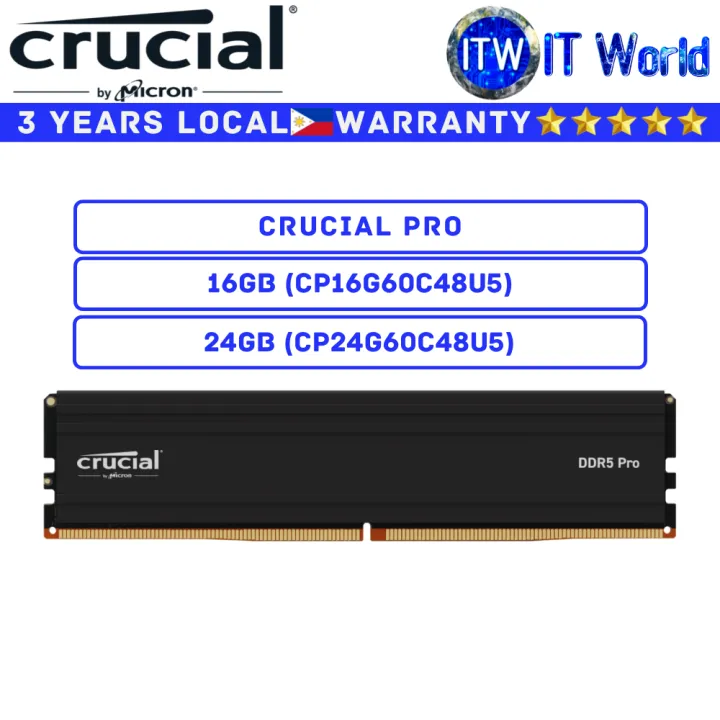 Itw | Crucial DDR5 RAM 16GB/24GB 6000Mhz Pro UDIMM Unbuffered Single ...