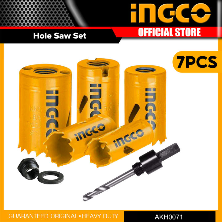 INGCO 7PCS Bi-Metal Hole Saw Set Round Case Drill Bits Metal Hole Saw ...