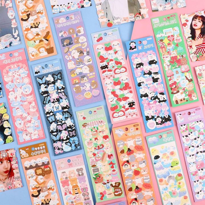 100 Sheets Kawaii Random Cartoon Glitter Stickers Student Stationery ...